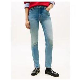 Slim-fit-Jeans Tommy Hilfiger "DNM SLIM RW", Damen, Gr. 28, L&auml;nge 32, love, Denim/Jeans, Obermaterial: 99% Baumwolle, 1% Elasthan, Abriebeffekte, slim fit kn&ouml;chellang, Jeans Slim-fit-Jeans