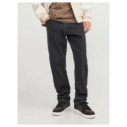 Jack & Jones Relax-fit-Jeans JACK & JONES "JJICHRIS JJORIGINAL SQ 735 LN", Herren, Gr. 32, L&auml;nge 34, schwarz denim, Denim/Jeans, Obermaterial: 100% Baumwolle, Abriebeffekte, regular fit normal, Jeans