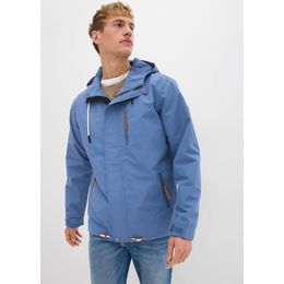 bonprix wassserdichte Funktionsjacke mit Kapuze und Lederimitat-Details, blau