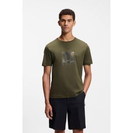 T-Shirt BOSS Green "Porsche Spirit 70 Capsule Collection", Herren, Gr. L, open gr&uuml;n347, Single Jersey, Obermaterial: 100% Baumwolle, bedruckt, unifarben, regular fit normal, Rundhals, abgesteppte Kante, Shirts T-Shirt, Premium Herrenmode Innovative Geruchskontroll-Technologie HEIQ MINT