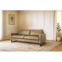 3-Sitzer Home Affaire "Maxi-Ausf&uuml;hrung Pinto, 236 cm, Cord, Chenille, Lederoptik", beige, B:236cm H:85cm T:97cm, Kunstleder (65% Polyester, 35% Lederfasern);Cord (92% Polyester, 8% Polyamide), Sofas, 3-Sitzer, mit Keder, schwarze Metallf&uuml;&szlig;e, Wellenunterfederung