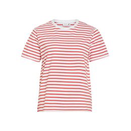 Kurzarmshirt Vila "VINORA S/S YD T-SHIRT - NOOS", Damen, Gr. XL, hibiscus stripes:opt 2 hellwei&szlig;, Jersey, Obermaterial: 96% Baumwolle, 4% Elasthan, gestreift, regular fit normal, Rundhals, Shirts Kurzarmshirt