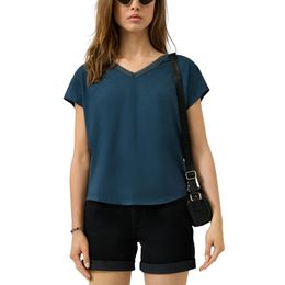 Kurzarmshirt QS, Damen, Gr. M (38), blau, Jersey, Obermaterial: 48% Baumwolle, 48% Modal, 4% Elasthan, unifarben, normal h&uuml;ftbedeckend, V-Ausschnitt, Shirts Kurzarmshirt, mit V-Ausschnitt und Spitze