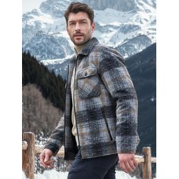 Outdoorjacke Lerros "Karierte Outdoor-Hemdjacke in Woll-Optik", Herren, Gr. XL, platinum grau, 100% Polyester, Jacken Outdoorjacke