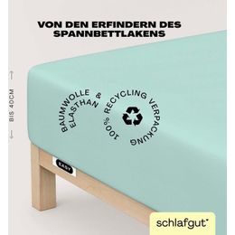Spannbettlaken Schlafgut "EASY Jersey Elasthan Boxspring", blau (petrol light), 1 Stk., Jersey, 180-200x200-220 40cm, Jersey, Obermaterial: 95% Baumwolle, 5% Elasthan, Bettlaken, Spannbettlaken, MADE IN GREEN by OEKO-TEX