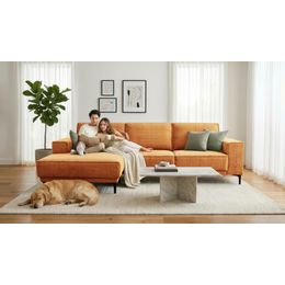 Ecksofa OTTO HOME "Polsterecke Oland, Struktur, Flachgewebe, Luxus-Microfaser, Boucle", brick, B:280cm H:85cm T:152cm, 100% Polyester, Sofas, Ecksofa, L-Form, 280 cm, Wellenunterfederung, Skandi-Design, Metallf&uuml;&szlig;e