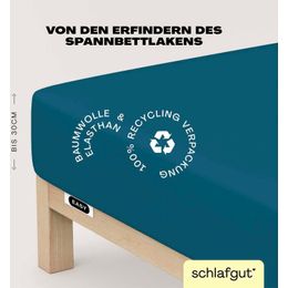 Spannbettlaken Schlafgut "EASY JERSEY ELASTHAN Bettlaken, 170 g/m&sup2;, 95% Baumwolle, 5% Elasthan", blau (petrol deep), 1 Stk., Jersey, 180-200x200-220 30cm, Jersey, Obermaterial: 95% Baumwolle, 5% Elasthan, Bettlaken, Spannbettlaken, Spannbettlaken bis 30 cm H&ouml;he, b&uuml;gelfrei, pflegeleicht, perfekter Sitz