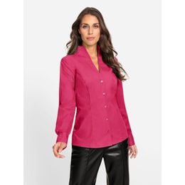 Langarmbluse Heine, Damen, Gr. 42, pink, 97% Baumwolle, 3% Elasthan, unifarben, V-Ausschnitt, Blusen Langarmbluse
