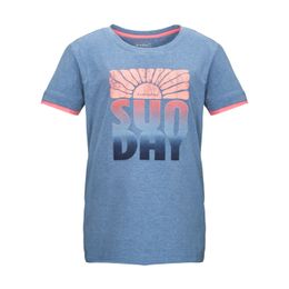 T-Shirt Killtec "KOS 133 GRLS TSHRT", M&auml;dchen, Gr. 176, denim, Obermaterial: 65% Polyester, 30% Baumwolle, 5% Elasthan, Rundhals, Shirts T-Shirt, Farbenfrohes M&auml;dchen-T-Shirt mit &bdquo;Sunday&ldquo;-Print