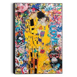 Wandbild Reinders "The Modern Kiss", gelb (farbe bild(er): gelb), B:60cm H:90cm T:3cm, Bilder, Wandbild, Wohnzimmer - Graffiti - Klimt - Street Art - Gelb - MDF - Street Art