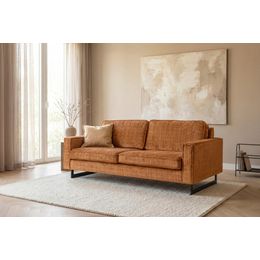 3-Sitzer Home Affaire "Maxi-Ausf&uuml;hrung Pinto, 236 cm, Cord, Chenille, Lederoptik", brick rot, B:236cm H:85cm T:97cm, 100% Polyester, Sofas, 3-Sitzer, mit Keder, schwarze Metallf&uuml;&szlig;e, Wellenunterfederung