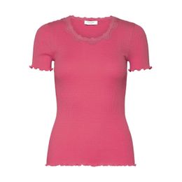 Spitzenshirt rosemunde "Beatha lace t-shirt", Damen, Gr. L, himbeere, Feinstrick, Obermaterial: 55% Seide, 45% Baumwolle, unifarben, eng h&uuml;ftbedeckend, Rundhals, gewellter Abschluss, Shirts Spitzenshirt, wundersch&ouml;nes Halbarmshirt mit edler Spitze am Rundhalsausschnitt