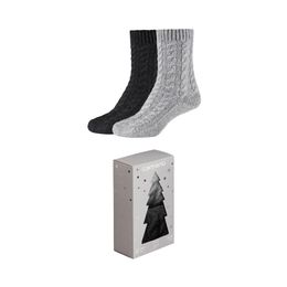 Sneakersocken Camano "warm & cozy", Damen, Gr. 39-42, schwarz mix, Materialmix, Socken Sneakersocken, mit Zopfmuster, Rippenb&uuml;ndchen
