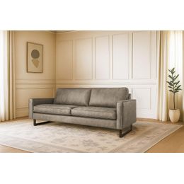 3-Sitzer Home Affaire "Maxi-Ausf&uuml;hrung Pinto, 236 cm, Cord, Chenille, Lederoptik", grau (taupe), B:236cm H:85cm T:97cm, Kunstleder (65% Polyester, 35% Lederfasern);Cord (92% Polyester, 8% Polyamide), Sofas, 3-Sitzer, mit Keder, schwarze Metallf&uuml;&szlig;e, Wellenunterfederung