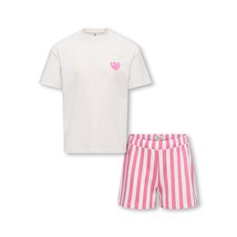 Shorty KIDS Only "KOGRILA NIGHTWEAR TOP/SHORTS SET JRS", M&auml;dchen, Gr. 134/140, cashmere rose pack:heart, cashmere rose shorts striped cloud dancer, Jersey, Obermaterial: 100% Baumwolle, bedruckt, gestreift, unifarben, Basic ca. Mitte Oberschenkel, Rundhals, Homewear-Sets Shorty