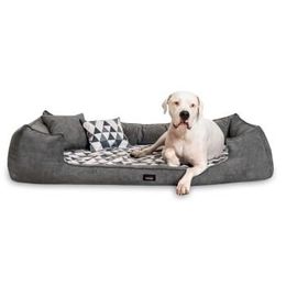 tierlando &reg; Orthop&auml;disches Hundebett VELVET Samt Velours Dreiecke geometrisch anthrazit/ creme 1,3 m, 25 cm, 1 m