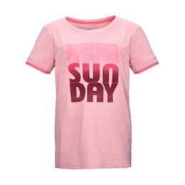 T-Shirt Killtec "KOS 133 GRLS TSHRT", M&auml;dchen, Gr. 140, rosa, Obermaterial: 65% Polyester, 30% Baumwolle, 5% Elasthan, Rundhals, Shirts T-Shirt, Farbenfrohes M&auml;dchen-T-Shirt mit &bdquo;Sunday&ldquo;-Print
