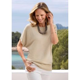 Rundhalspullover GOLDNER "Viskosepullover mit Glanzeffekt", Damen, Gr. 52/54, wei&szlig; (cremewei&szlig;), Obermaterial: 83% Viskose CV. 17% metallisierte Fasern MTF., figurumspielend, Pullover Rundhalspullover, metallisierendes Garn im Strick verarbeitet