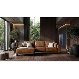 Ecksofa OTTO HOME "Polsterecke Oland, Struktur, Flachgewebe, Luxus-Microfaser, Boucle", braun (cognac), B:280cm H:85cm T:152cm, Struktur weich (100% Polyester);Luxus-Microfaser (100% Polyester);Webstoff (100% Polyester), Sofas, Ecksofa, L-Form, 280 cm, Wellenunterfederung, Skandi-Design, Metallf&uuml;&szlig;e