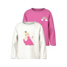 Langarmshirt name it "NMFVEEN 2P LS NREG TOP", M&auml;dchen, Gr. 92, cloud dancer pack:strawberry moon, Jersey, Obermaterial: 100% Baumwolle, bedruckt, unifarben, Rundhals, Shirts Langarmshirt