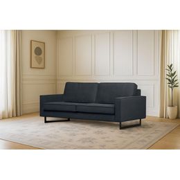 3-Sitzer Home Affaire "Pinto, 206 cm, Cord, Chenille, Lederoptik", blau (rauchblau), B:206cm H:85cm T:97cm, Kunstleder (65% Polyester, 35% Lederfasern);Cord (92% Polyester, 8% Polyamide), Sofas, 3-Sitzer, mit Keder, schwarze Metallf&uuml;&szlig;e, Wellenunterfederung