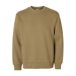 Sweatshirt Selected "SLHZREG-DAN SWEAT CREW NECK", Herren, Gr. S, vetiver, angeraute Sweatware, Obermaterial: 65% Baumwolle, 35% Polyester, unifarben, regular fit normal, Rundhals, Rippb&uuml;ndchen, Sweatshirts Sweatshirt