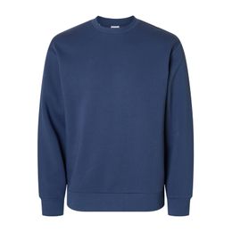 Sweatshirt Selected "SLHZREG-DAN SWEAT CREW NECK", Herren, Gr. S, oceana, angeraute Sweatware, Obermaterial: 65% Baumwolle, 35% Polyester, unifarben, regular fit normal, Rundhals, Rippb&uuml;ndchen, Sweatshirts Sweatshirt