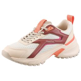 Plateausneaker Calvin Klein "HIKE RUN CKSTRIPE MESH", Damen, Gr. 40, wei&szlig;, altrosa, Lederimitat, Textil, kontrastfarbene Details, Schuhe Plateausneaker, Schn&uuml;rschuh, Halbschuh, Freizeitsneaker mit Logo-Schriftzug