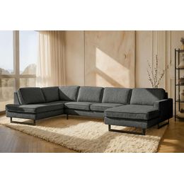Wohnlandschaft Home Affaire "Pinto, 350 cm, U-Form, XXL, mit Ottomanen", dunkelgrau, B:350cm H:85cm T:206cm, 100% Polyester, Sofas, Wohnlandschaft, Cord, Chenille, Lederoptik, mit Keder, Metallf&uuml;&szlig;e, Wellenunterfederung