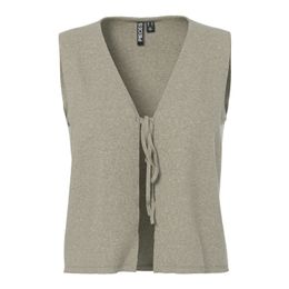 Strickweste Pieces "PCBREE SL TIE KNIT VEST NOOS BC", Damen, Gr. XS, crockery detail:melange, Strick, Obermaterial: 80% Polyester, 20% Nylon, meliert, regular fit normal, V-Ausschnitt, Westen Strickweste, mit Bindeband