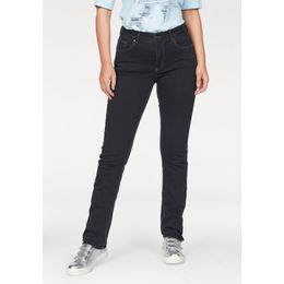 Stretch-Jeans MAC "Melanie", Damen, Gr. 46, L&auml;nge 32, blau (dunkelblau rinsed), Denim/Jeans, Obermaterial: 98% Baumwolle, 2% Elasthan, clean, figurbetont lang, Jeans Stretch-Jeans, Gerade geschnitten
