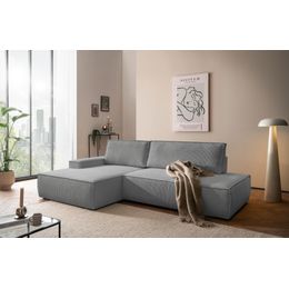 Ecksofa Home Affaire "SHERWOOD, Schlafsofa in L-Form offen (275cm), Cord, Leinenoptik", grau (dunkelgrau), B:275cm H:85cm T:167cm, 100% Polyester, Sofas, Ecksofa, Schlaffunktion und Bettkasten, Kedernaht, hoher Sitz- & Liegekomfort