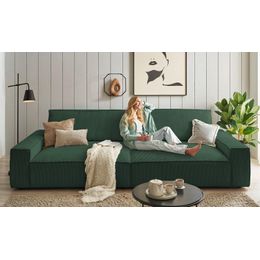 Big-Sofa Home Affaire "NEU: SHERWOOD XXL, Big-Sofa (316cm), extra tiefe Sitzfl&auml;che 95 cm", gr&uuml;n (dunkelgr&uuml;n), B:316cm H:90cm T:135cm, 100% Polyester, Sofas, Big-Sofa, bequemer Sitzkomfort, Cord u. Leinenoptik, Kedernaht