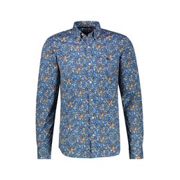Langarmhemd Lerros "Herrenhemd FLOWERS in &Uuml;bergr&ouml;ssen", Herren, Gr. 6XL, extraweit, blau (storm blau), 97% Baumwolle, 3% Elasthan, Hemden Langarmhemd