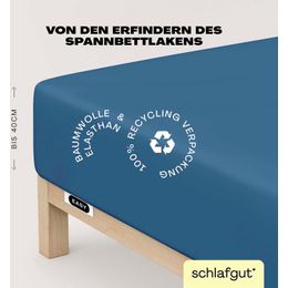 Spannbettlaken Schlafgut "EASY Jersey Elasthan Boxspring", blau (blau mid), 1 Stk., Jersey, 140-160x200-220 40cm, Jersey, Obermaterial: 95% Baumwolle, 5% Elasthan, Bettlaken, Spannbettlaken, MADE IN GREEN by OEKO-TEX