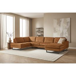 Wohnlandschaft Home Affaire "Pinto, 350 cm, U-Form, XXL, mit Ottomanen", brick rot, B:350cm H:85cm T:206cm, 100% Polyester, Sofas, Wohnlandschaft, Cord, Chenille, Lederoptik, mit Keder, Metallf&uuml;&szlig;e, Wellenunterfederung