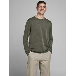 Jack & Jones Rundhalspullover JACK & JONES "JJELEO KNIT CREW NECK NOOS", Herren, Gr. S, gr&uuml;n (dusty olive), Strick, Obermaterial: 100% Baumwolle, unifarben, regular fit normal, Rundhals, B&uuml;ndchen, Pullover Rundhalspullover, Baumwolle, regular fit