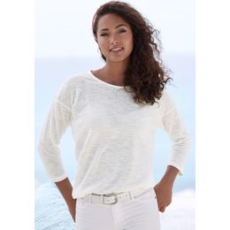 Langarmshirt Vivance "mit modischer Struktur", Damen, Gr. 32/34, wei&szlig; (creme), Strick, Obermaterial: 65% Polyester (REPREVE), 35% Baumwolle, Strukturmuster, unifarben, Basic, bequem, Rundhals, Shirts Langarmshirt, aus b&uuml;gelfreier Qualit&auml;t mit Baumwolle, Topseller