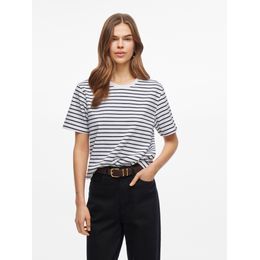 Kurzarmshirt Vila "VINORA S/S YD T-SHIRT - NOOS", Damen, Gr. L, schwarz beauty stripes:opt 2 hellwei&szlig;, Jersey, Obermaterial: 96% Baumwolle, 4% Elasthan, gestreift, regular fit normal, Rundhals, Shirts Kurzarmshirt