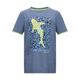 T-Shirt Killtec "KOS 132 BYS TSHRT", Jungen, Gr. 140, dunkelblau, Obermaterial: 65% Polyester, 30% Baumwolle, 5% Elasthan, Rundhals, Shirts T-Shirt, Cooles Hai-Print T-Shirt, farbige &Auml;rmels&auml;ume, ideal f&uuml;r Sommer