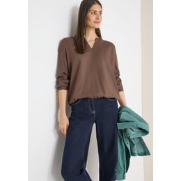 Langarmbluse Cecil, Damen, Gr. XS (36), urban taupe, Web, Obermaterial: 100% Viskose, unifarben, l&auml;ssig geschnitten h&uuml;ftbedeckend, Rundhals, Blusen Langarmbluse, mit Splitneck und aus reiner Viskose