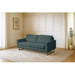 3-Sitzer Home Affaire "Pinto, 206 cm, Cord, Chenille, Lederoptik", blau (azur), B:206cm H:85cm T:97cm, 92% Polyester, 8% Nylon, Sofas, 3-Sitzer, mit Keder, schwarze Metallf&uuml;&szlig;e, Wellenunterfederung
