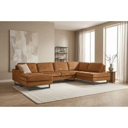 Wohnlandschaft Home Affaire "Pinto, 350 cm, U-Form, XXL, mit Ottomanen", brick rot, B:350cm H:85cm T:206cm, 100% Polyester, Sofas, Wohnlandschaft, Cord, Chenille, Lederoptik, mit Keder, Metallf&uuml;&szlig;e, Wellenunterfederung
