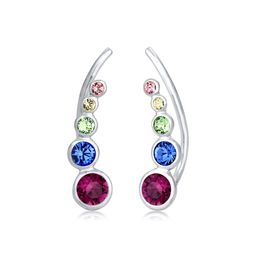 Paar Ohrstecker Elli "Ohrringe Earclimber Regenbogen Glas Kristalle 925 Sterling Silber" Gr. 17, silber, Ohrringe, Damen, mit Stein, Silber 925 (Sterlingsilber), Paar Ohrstecker