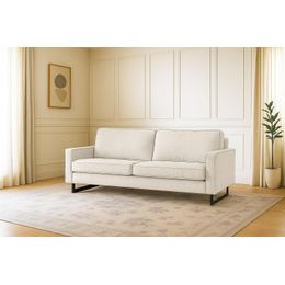 3-Sitzer Home Affaire "Pinto, 206 cm, Cord, Chenille, Lederoptik", beige (natural), B:206cm H:85cm T:97cm, 90% Polyester, 10% Nylon, Sofas, 3-Sitzer, mit Keder, schwarze Metallf&uuml;&szlig;e, Wellenunterfederung