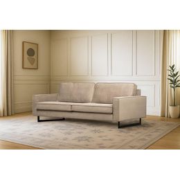 3-Sitzer Home Affaire "Maxi-Ausf&uuml;hrung Pinto, 236 cm, Cord, Chenille, Lederoptik", grau (hellgrau), B:236cm H:85cm T:97cm, Kunstleder (65% Polyester, 35% Lederfasern);Cord (92% Polyester, 8% Polyamide), Sofas, 3-Sitzer, mit Keder, schwarze Metallf&uuml;&szlig;e, Wellenunterfederung