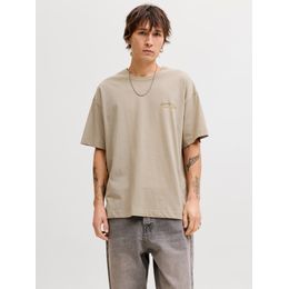 Jack & Jones T-Shirt JACK & JONES "JORUPSTATE GRAPHIC BACK TEE SS CN", Herren, Gr. M, vintage khaki, Jersey, Obermaterial: 100% Baumwolle, unifarben, relaxed fit normal, Rundhals, Shirts T-Shirt