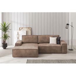 Ecksofa Home Affaire "SHERWOOD L-Form, 267 cm - OTTO. Verl&auml;ssliche Qualit&auml;t.", braun (cognac), B:267cm H:85cm T:167cm, 100% Polyester, Sofas, Ecksofa, Schlaffunktion mit Bettkasten (210x136 cm), Cord, Vintage, Samtvelours, Topseller
