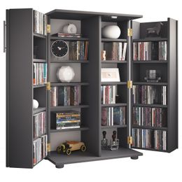Media-Regal Vcm "Holz Schrank CD DVD Regal abschlie&szlig;bar Engalo XL", schwarz (anthrazit), B:60cm T:31cm, Regale, Media-Regal