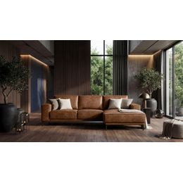 Ecksofa OTTO HOME "Polsterecke Oland, Struktur, Flachgewebe, Luxus-Microfaser, Boucle", braun (cognac), B:280cm H:85cm T:152cm, Struktur weich (100% Polyester);Luxus-Microfaser (100% Polyester);Webstoff (100% Polyester), Sofas, Ecksofa, L-Form, 280 cm, Wellenunterfederung, Skandi-Design, Metallf&uuml;&szlig;e